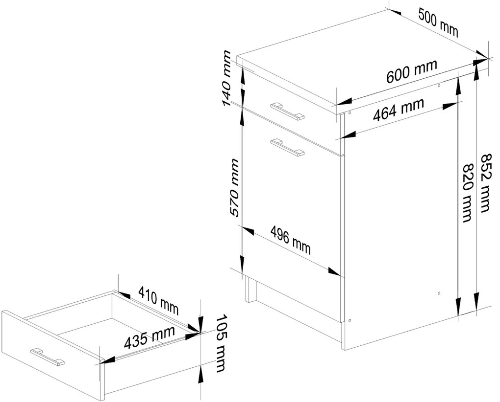 Kuchyňská skříňka OLIVIE 50x85 cm matná bílá/matná grafitově šedá/dub přírodní