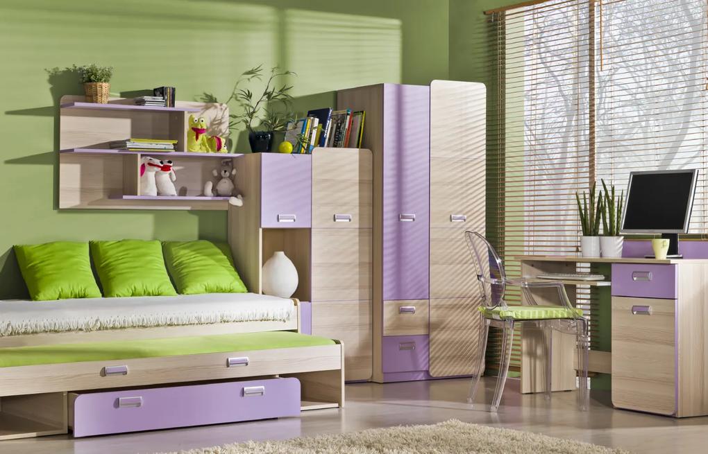 Dětská postel Lora L16 Výběr postele: s matrací, Vyberte dekor: jasan coimbra - fialova