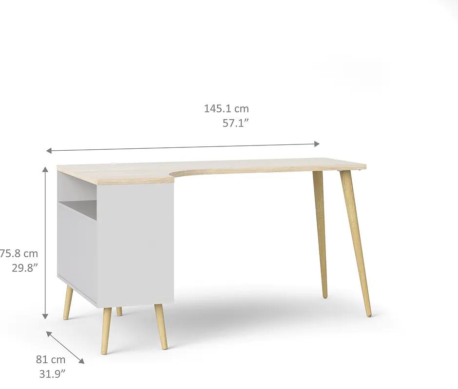 Retro psací stůl Oslo 75450 bílý/struktura dubu