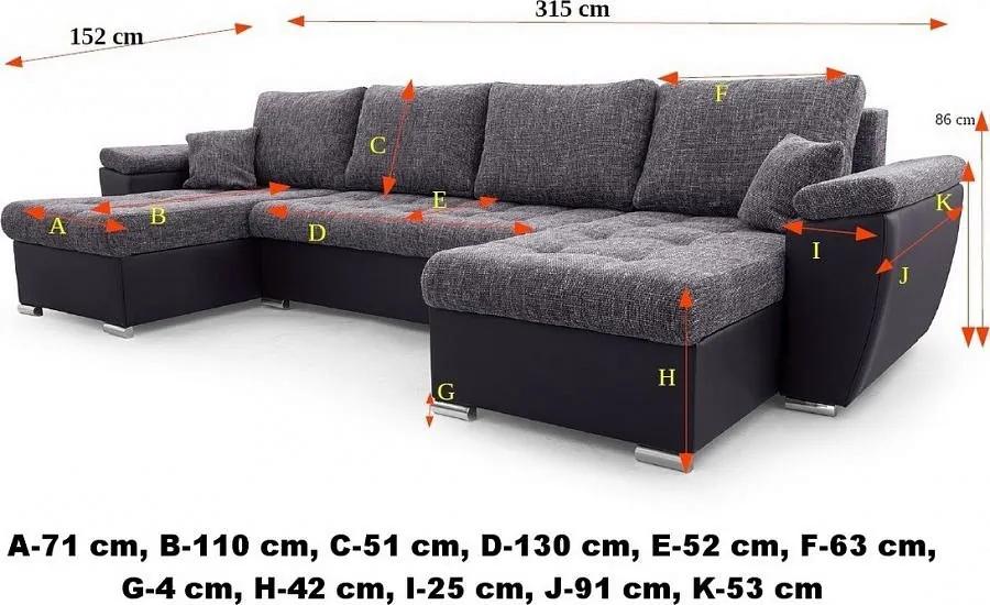 Casarredo - Komfort nábytek Rozkládací sedací souprava do U PETER s úložným prostorem, Soft17/Lawa17