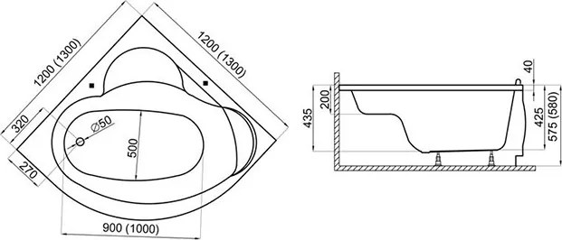 Polimat Akrylátová symetrická vana Standard 120x120 (130x130) S Barva: Bílá, Rozměry (cm): 130x130