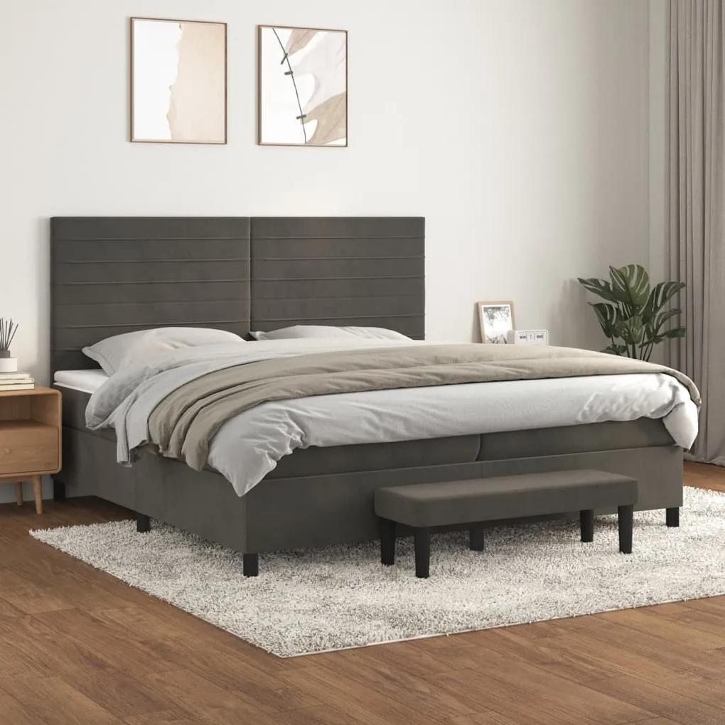 Box spring postel s matrací tmavě šedá 200x200 cm samet,  3137924