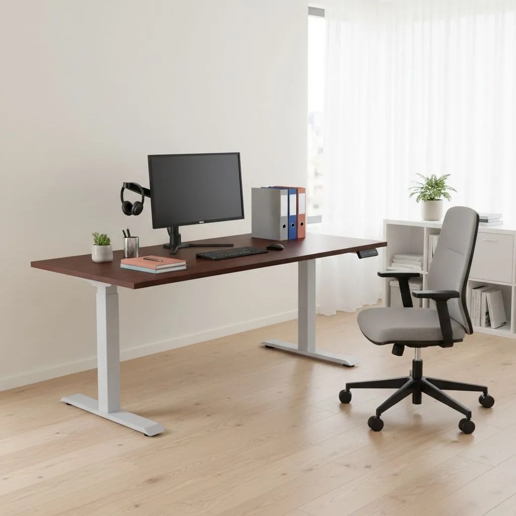Výškově nastavitelný stůl OfficeTech D, 180 x 80 cm, šedá podnož, wenge