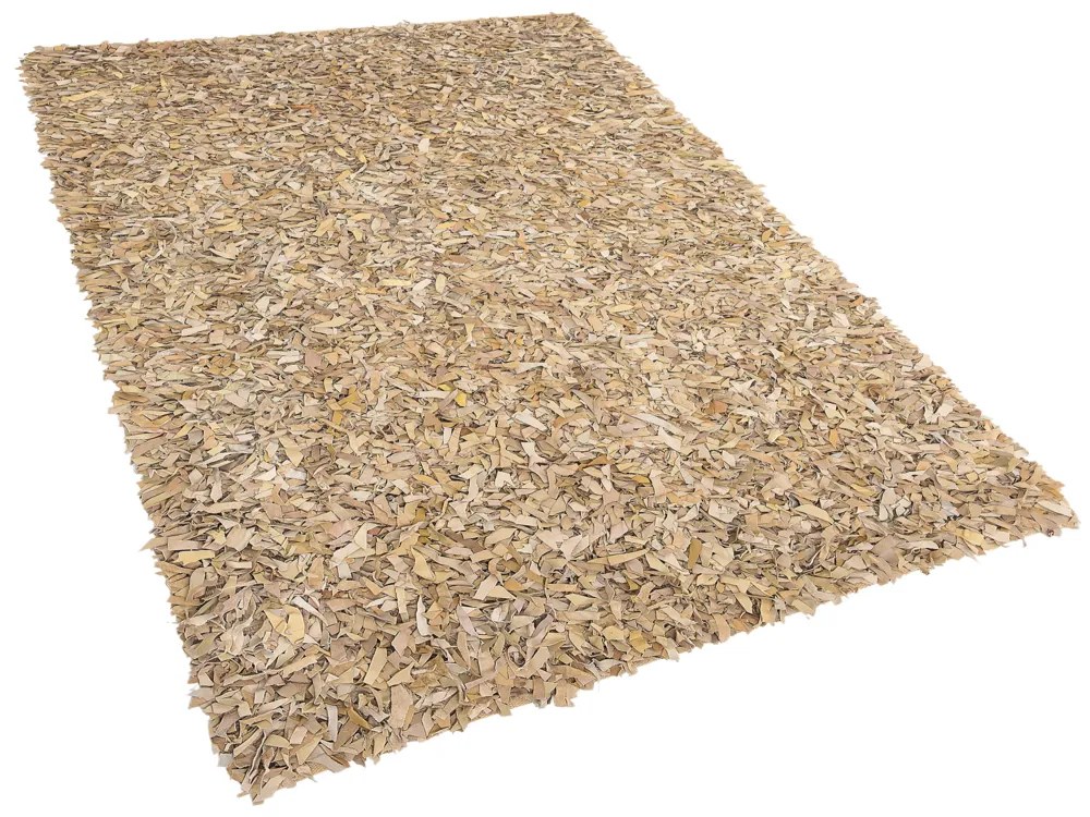 Béžový shaggy kožený koberec 160x230 cm - MUT