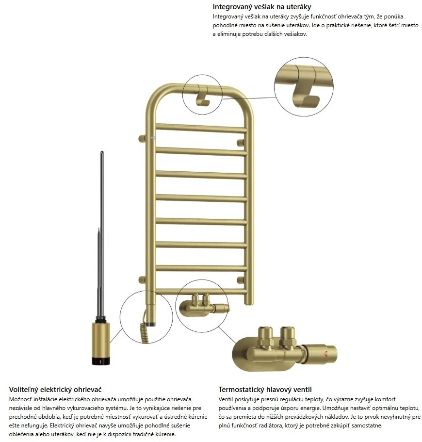 Deante Silia, koupelnový radiátor 500x850 mm, 335W, zlatá matná, DEA-AGI_RG31