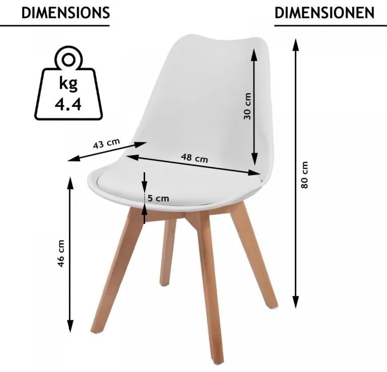 Miadomodo 74784 Sada jídelních židlí s plastovým sedákem, 2 ks, bílé