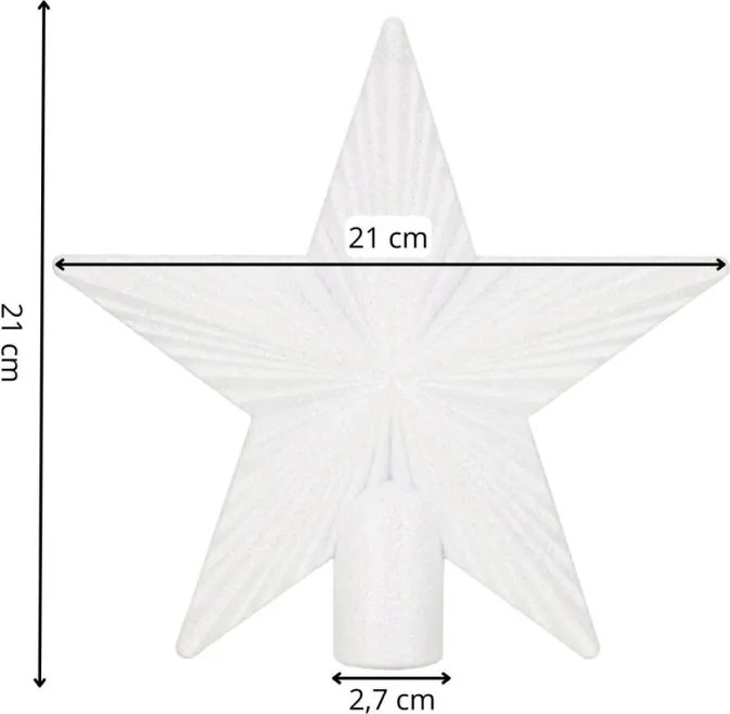 Hvězda na stromeček 21 cm třpytivá bílá, vánoční ozdoba