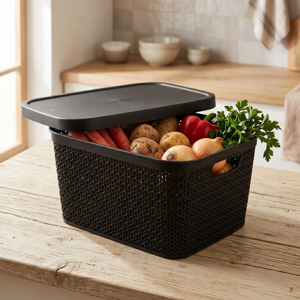 Multifunkční koš s víkem, úložný box s víkem 7l ALTOM - černý
