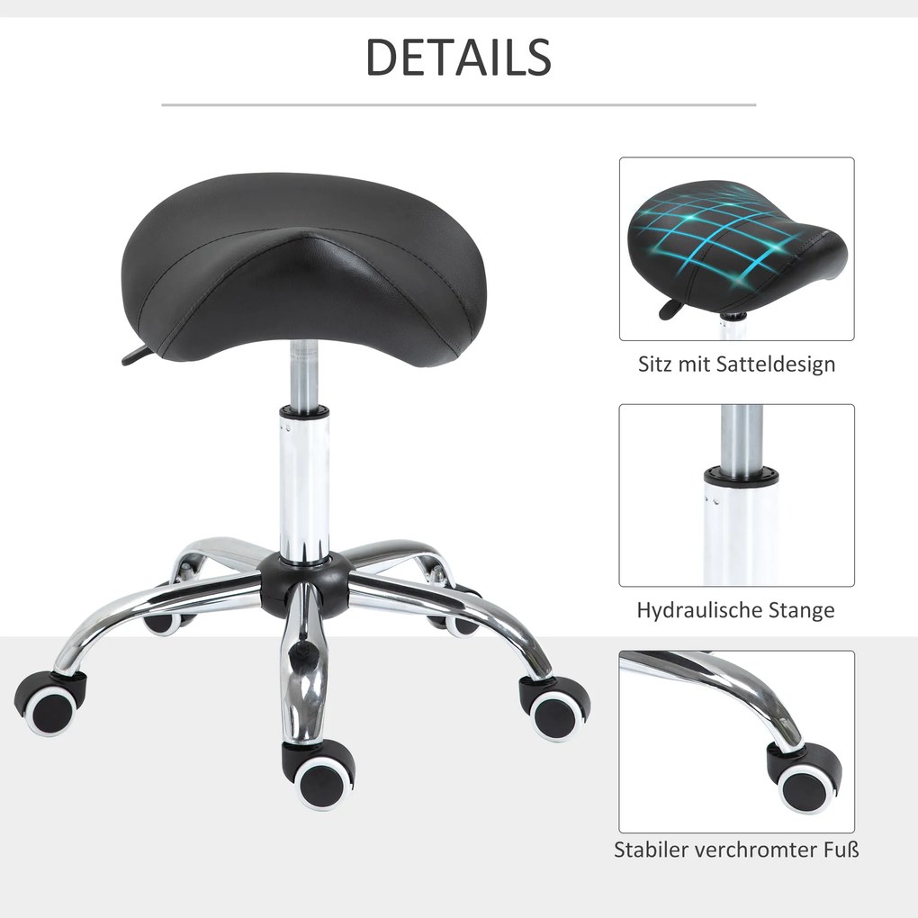 HOMCOM sedlová stolička pracovní stolička otočná stolička výškově nastavitelná čalouněná v černé barvě, ideální pro kosmetiku a kancelář | Aosom.de