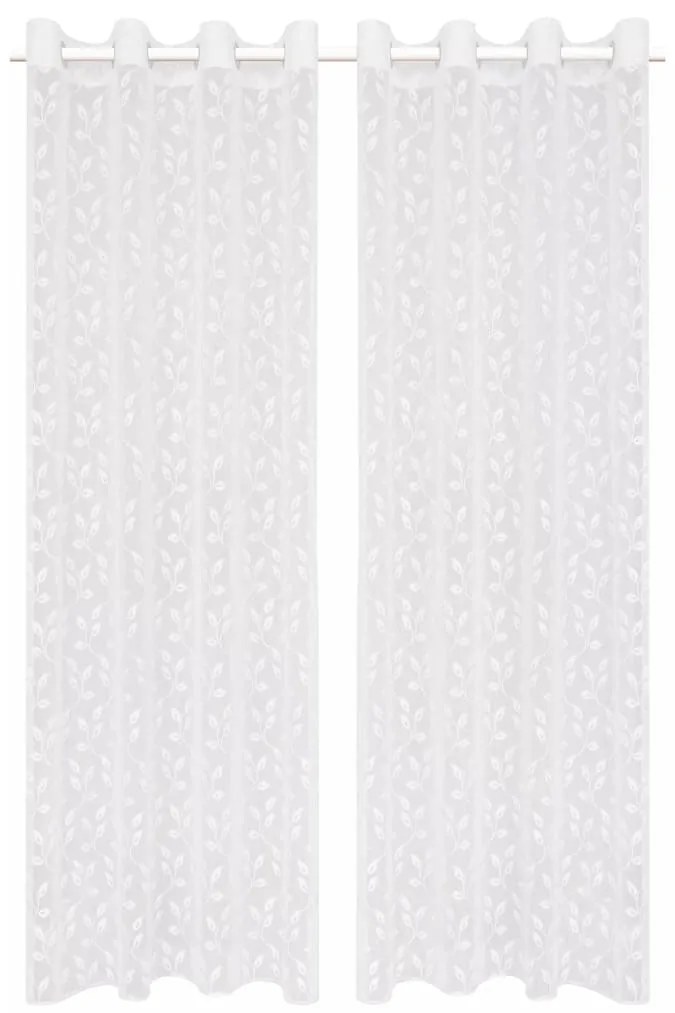 133123 vidaXL Zvlněné pletené průsvitné záclony 2 ks 140 x 225 cm bílé listy