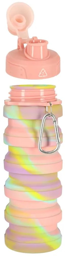 Creative Corner Láhev na vodu bidon silikonová skládací s rukojetí sportovní 500ml duhová
