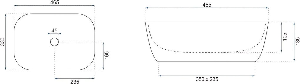 Rea Belinda Marrone Shiny, umyvadlo na desku 465×330×135 mm, imitace kamene Marrone, REA-U3601