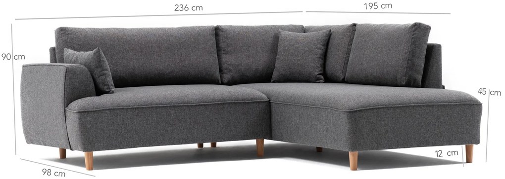 Hanah Home rohová pohovka FELIX tmavě šedá pravá 825BLC1374