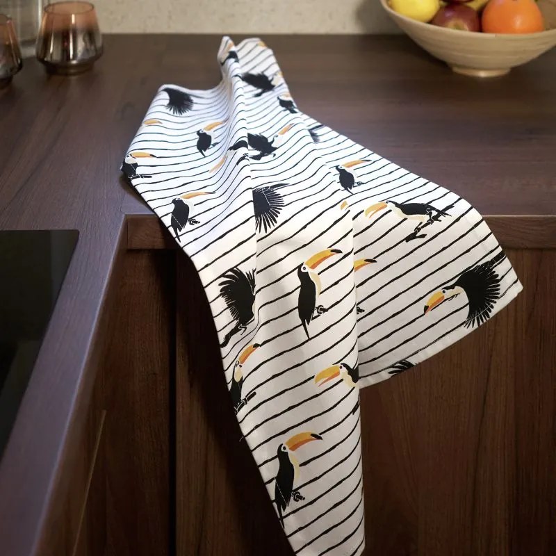 SCANquilt utěrka DEKORO tukani bíločerná 50 x 70 cm