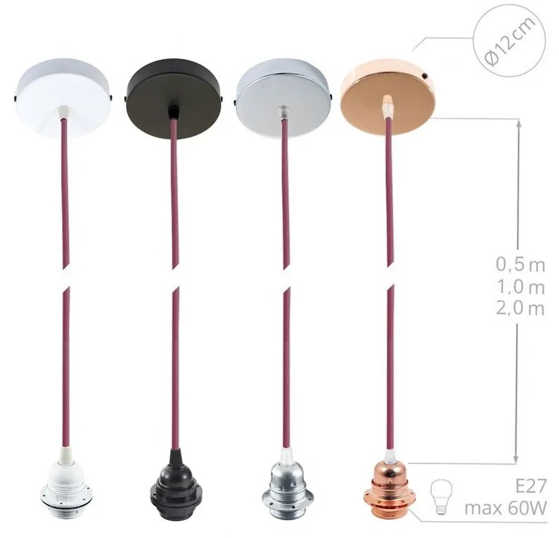 creative cables Závěsné svítidlo pro stínidla s fialovým zkrouceným hedvábným textilním kabelem TM14 Velikost: 100 cm, Barva: Chrom, Montáž: Sestavený