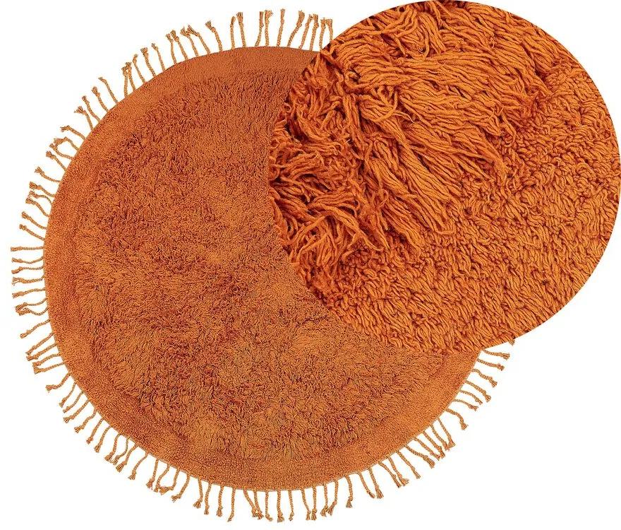 Kulatý bavlněný koberec ⌀ 140 cm oranžový BITLIS Beliani
