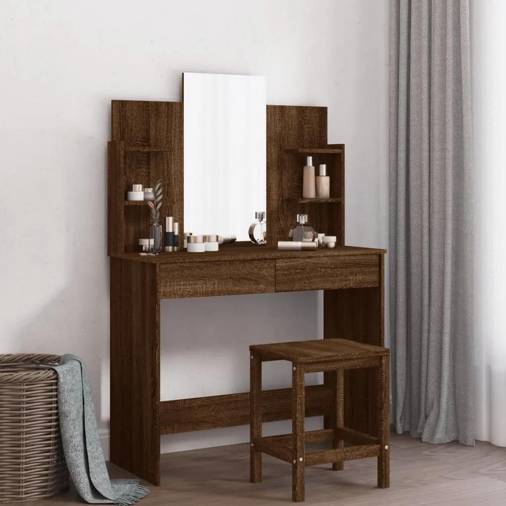 Toaletní stolek se zrcadlem hnědý dub 96 x 39 x 142 cm - Default Title