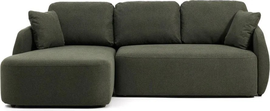 Tmavě zelená žinylková rozkládací rohová pohovka (levý roh/s lenoškou) Laira – Kave Home