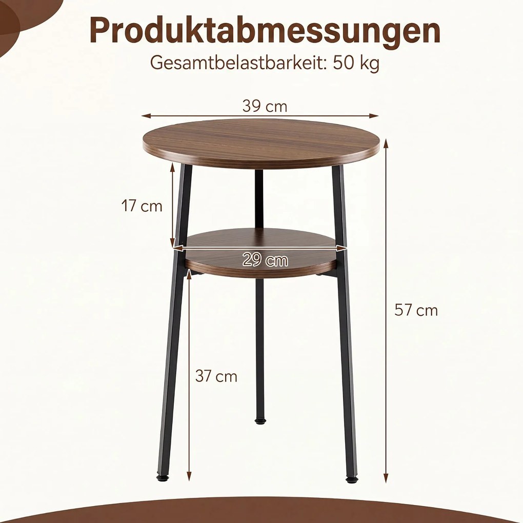 Costway Sada 2 konferenčních stolků kulatý odkládací stolek Ø39 cm s 2 úrovněmi
