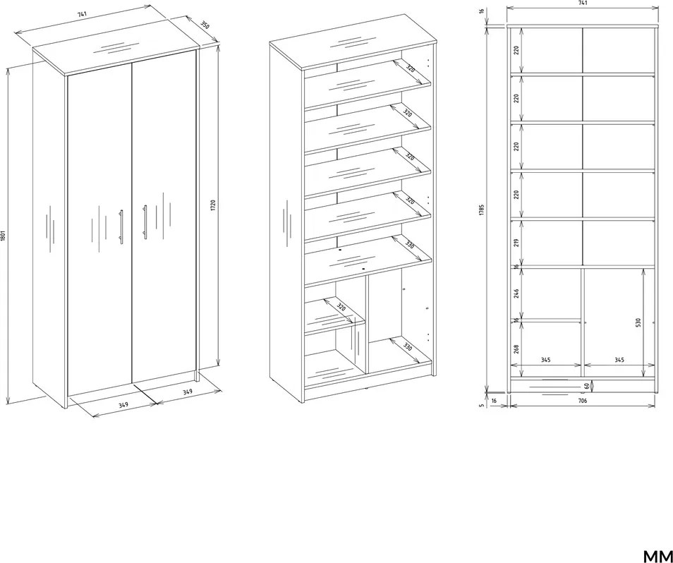 Policová skříň OLIV 2D dub artisan/bílá