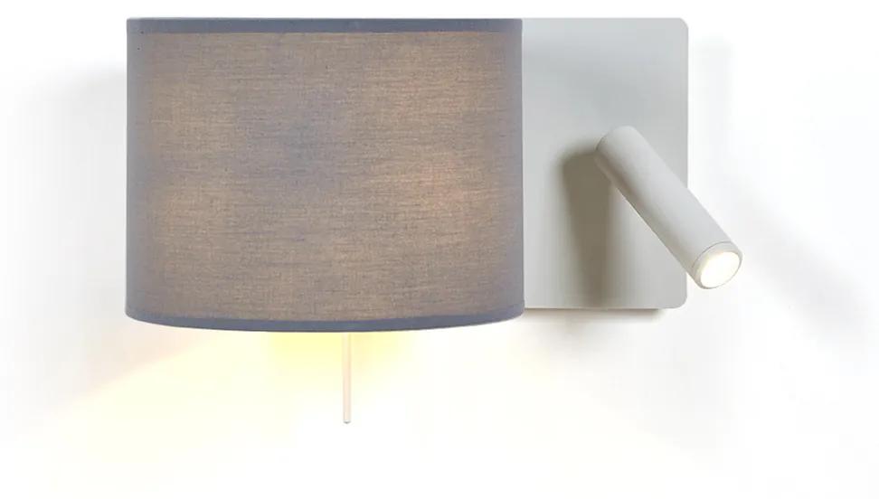 Klasická nástěnná lampička na čtení Rum Reader Horizontal Barva stínítka: Šedá, Barva svítidla: Bílá