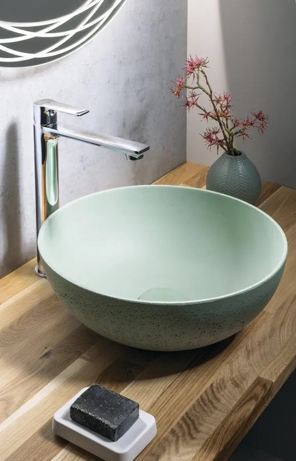 Sapho Sapho, FORMIGO betonové umyvadlo na desku, průměr 39cm, zelená mat, FG323