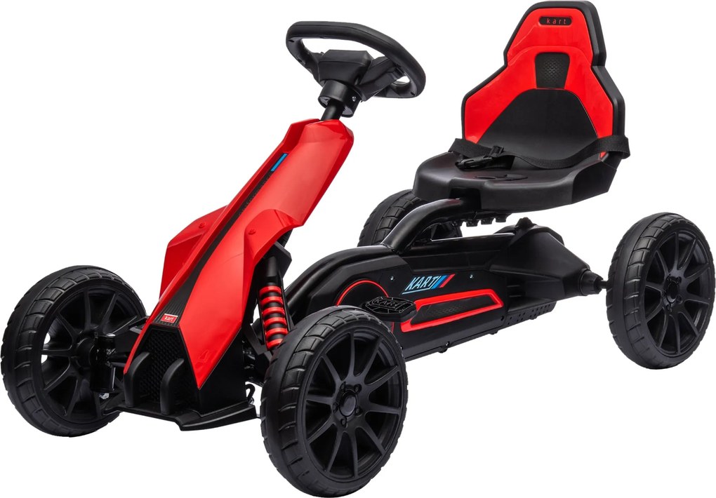 HOMCOM Go-Kart s pedály a ruční brzdou, nastavitelným sedadlem, vpřed a vzad, dětské vozidlo s EVA koly, dětský kettcar pro děti ve věku 3-8 let Červe