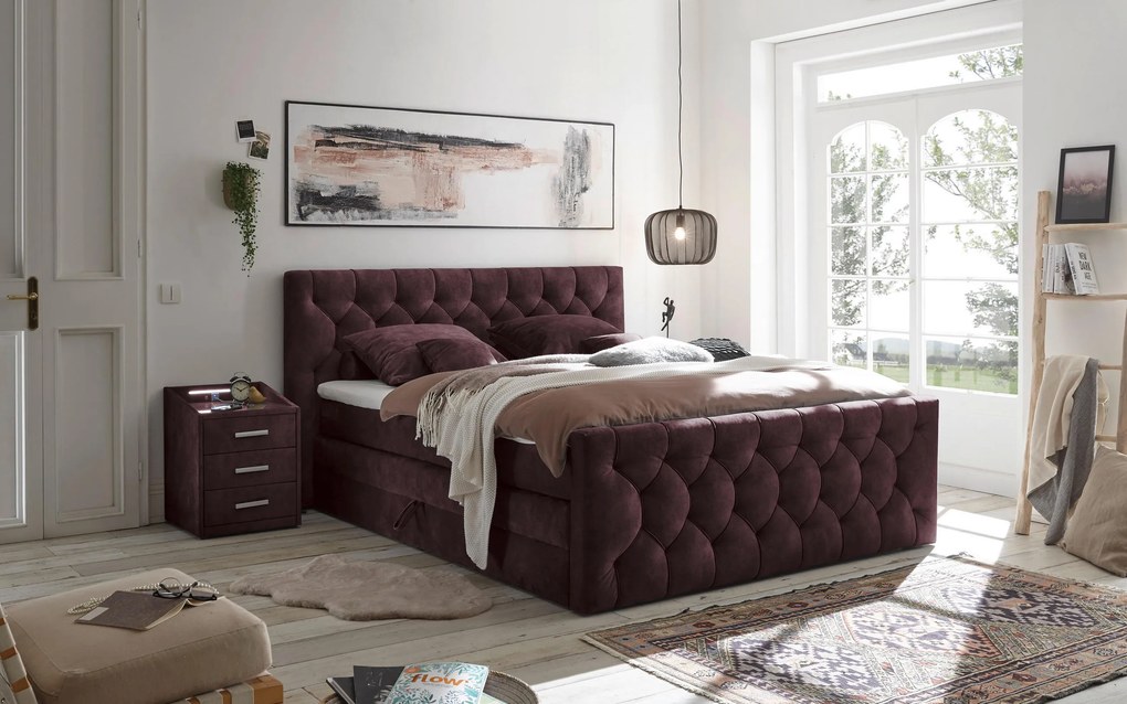XXXLutz POSTEL BOXSPRING, 180/200 cm, lilková MID.YOU - Postele s úložným prostorem - 002220049101