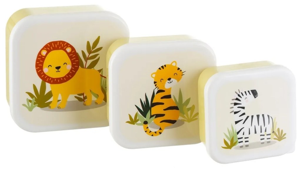 sass & belle Krabičky na svačinu Savannah Safari - set 3 ks, zelená barva, žlutá barva, béžová barva, plast