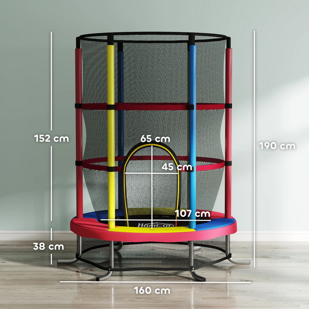 HOMCOM dětská trampolína Ø160 cm Trampolína pro děti 3–6 let se sítí pro bezpečnost, nohy ve tvaru L, vícebarevná