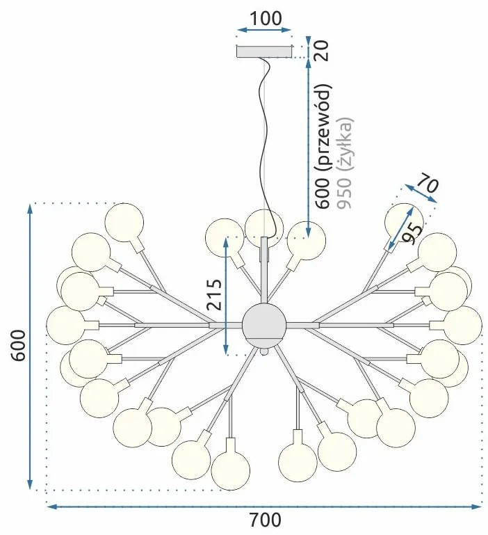 Toolight Stromová závěsná lampa 27 APP590-CP Černá