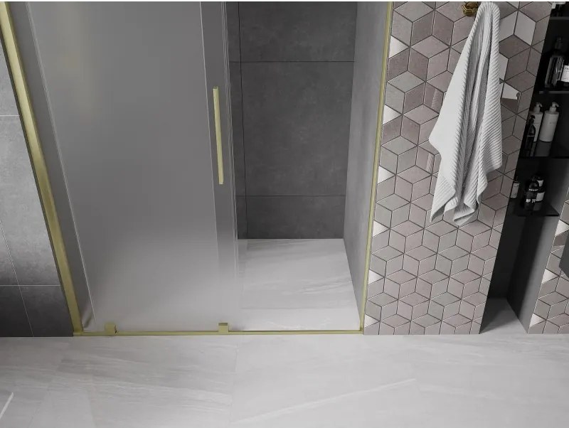 Mexen Velar, posuvné sprchové dveře do otvoru 160 cm, 8mm sklo námraza, zlatá matná, 871-160-000-31-55