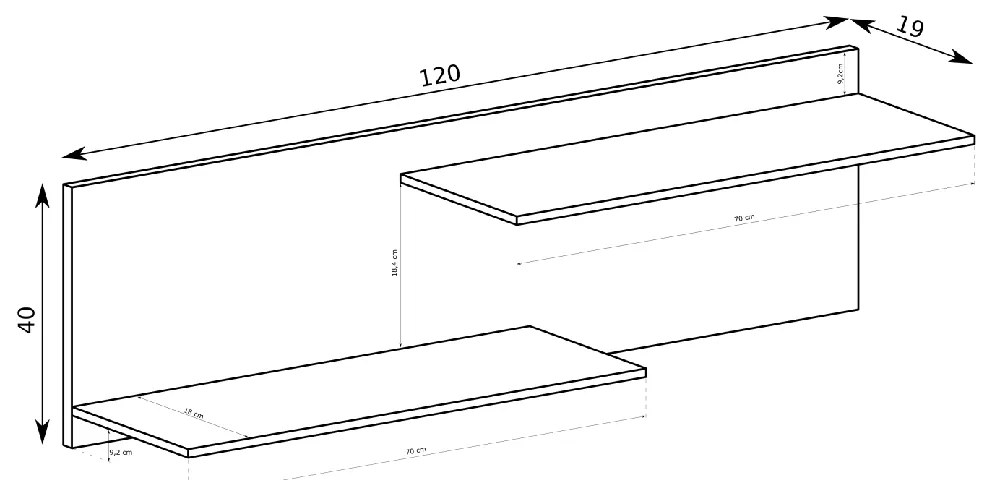 LIVINIO | závěsná police L-11 | 120 cm | ribbeck/bílá lesk