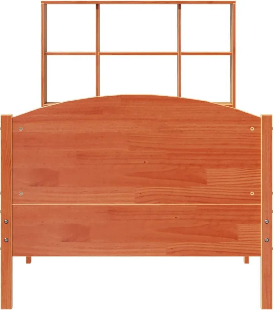 Postel s knihovnou bez matrace hnědá 100x200 cm masiv borovice 3323121