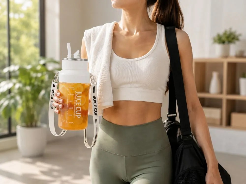 Verk Group Láhev s mixérem usb 1200 ml, hrnek na smoothie, šejker se slámkou a páskem