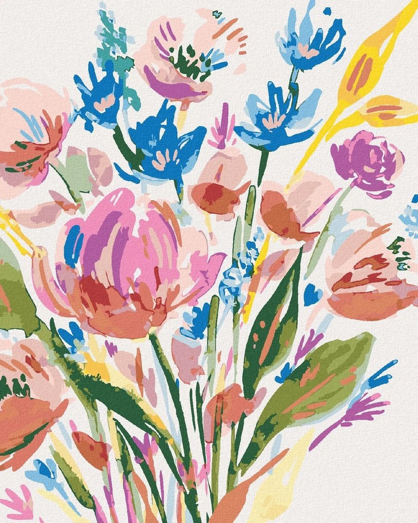 zuty zuty - malování podle čísel - kytice růžových a modrých květů (alexandria gilbert), 80x100 cm, plátn