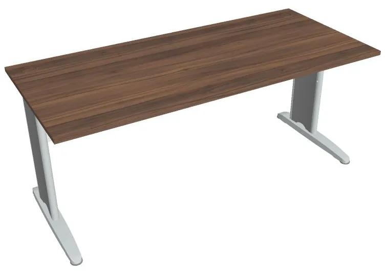 Stůl pracovní rovný 180 cm - Hobis Cross CS 1800 Dekor stolové desky: ořech, Dekor lamino podnože: bílá, Barva nohou: Stříbrná