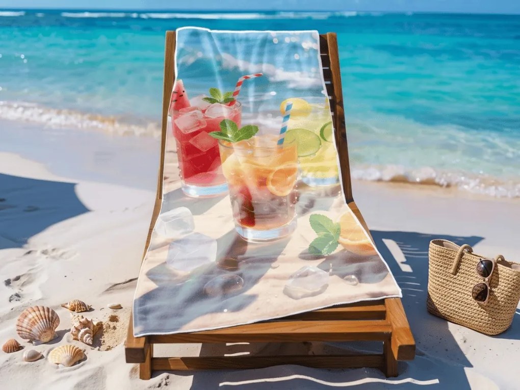 Rychleschnoucí XL plážová osuška COLD DRINKS barevná 100 x 180 cm, 100% mikrovlákno