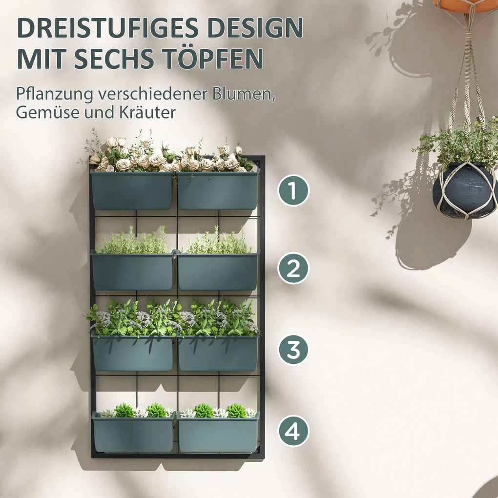 Outsunny stojan na květiny Stojan na rostliny s 8 květináči Nástěnné schodiště na rostliny Police na květiny do zahrady Tmavě zelená 52,5 x 14 x 90 cm