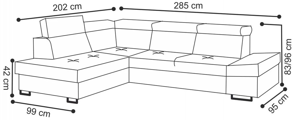 Falco Rohová sedací souprava MAIK rozkládací s úložným prostorem, levá, tmavě šedá Monolith 97