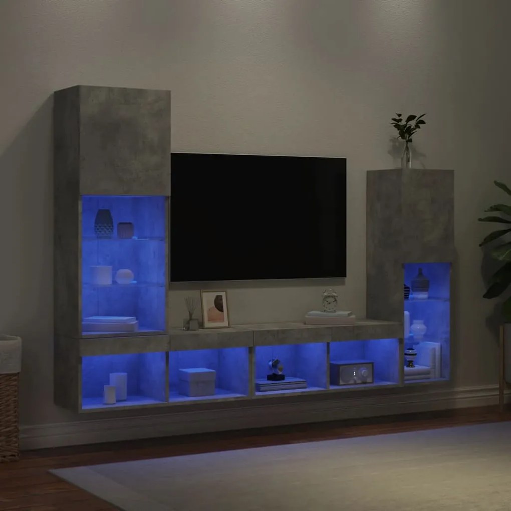 4dílná obývací stěna s LED betonově šedá kompozitní dřevo 3216657