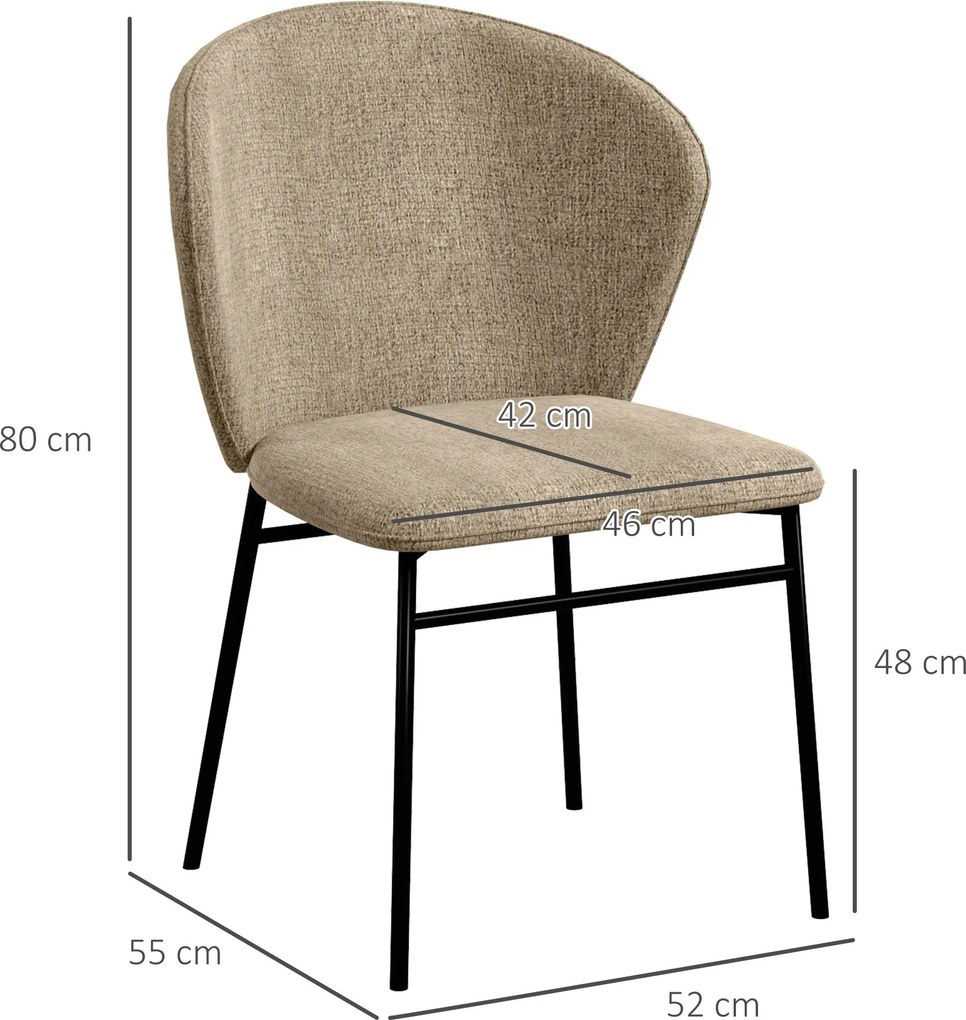 HOMCOM Sada 2 jídelních židlí, kuchyňská židle, čalouněné sedadlo v látce s vzhledem lnu, stabilní ocelové nohy, moderní design, světle hnědá