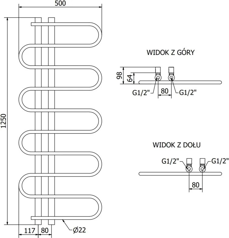 Mexen Kiso dekorativní koupelnový radiátor 1250 x 500 mm, 256 W, černý - W114-1250-500-00-70