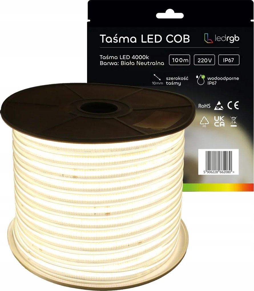 Led pásek Neon Cob 220V 230V 100m 4000K Bílý Neutrální Vodotěsný IP67