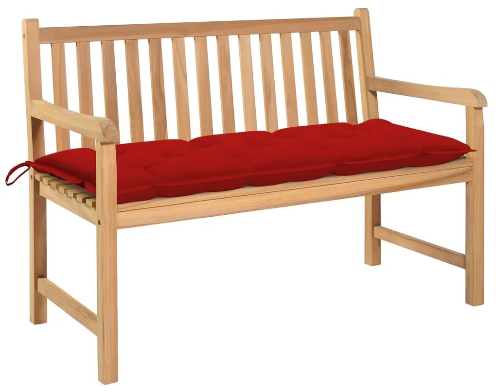 vidaXL Zahradní lavice s červenou poduškou 120 cm masivní teak