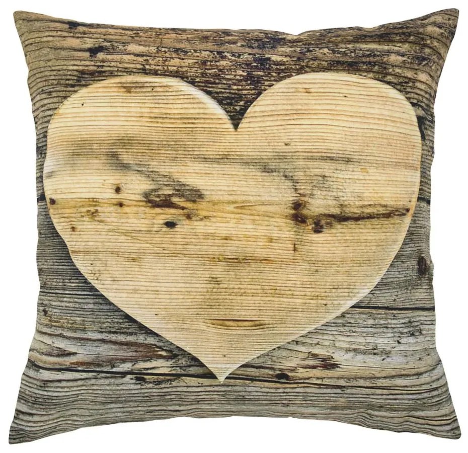 Plátěný polštář dřevěné srdce Wooden heart - 50*10*50cm