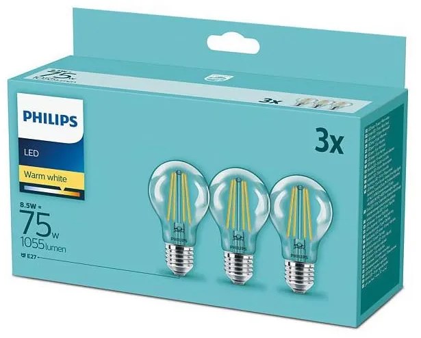 SADA 3x LED Žárovka Philips E27/8,5W/230V 2700K