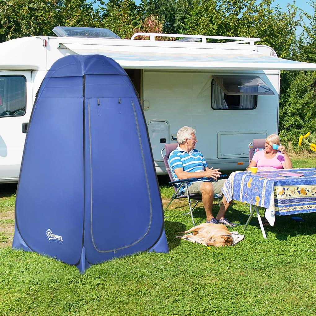 Outsunny Pop up WC stan, 120 x 120 x 190 cm, Mobilní kempingový sprchový stan, Převlékací stan s vnitřní kapsou, Sprchový kout, Polyester, Tmavě modr…