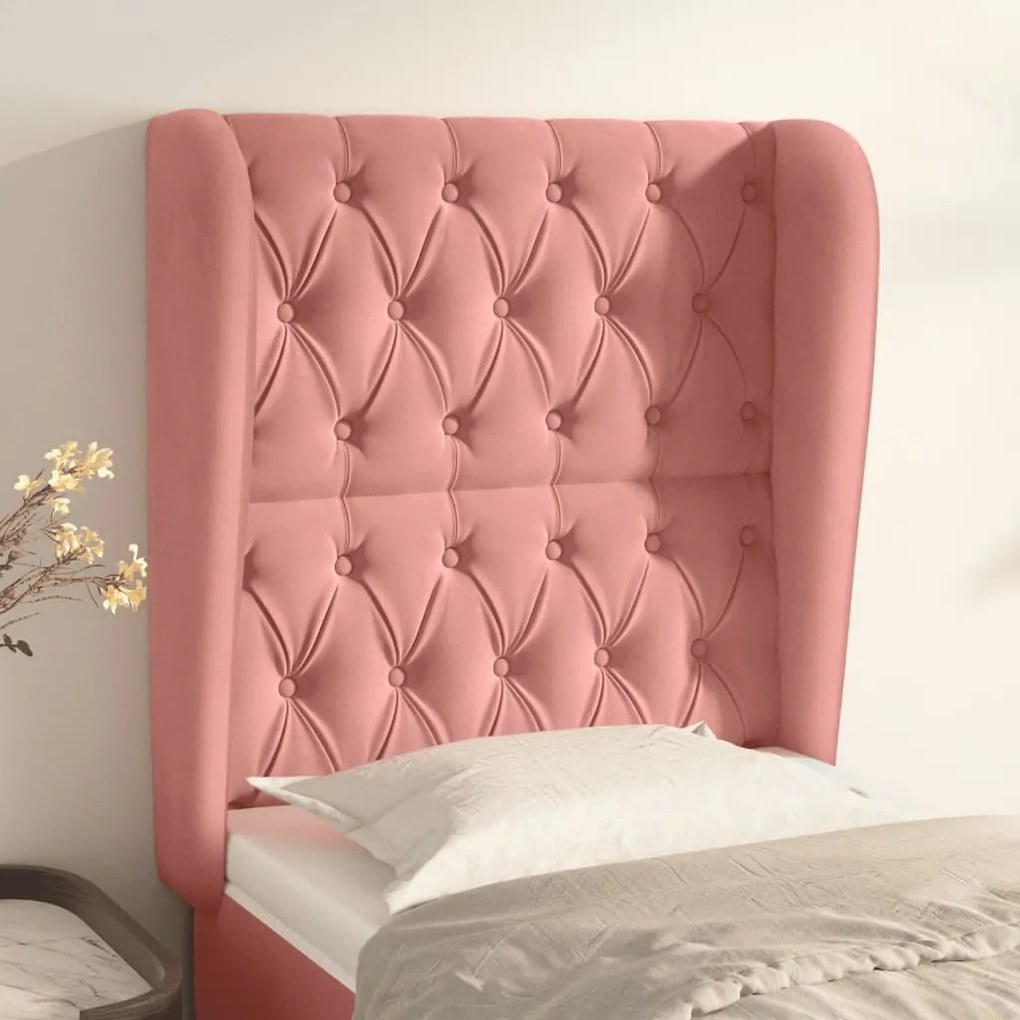 Čelo postele typu ušák růžové 83 x 23 x 118/128 cm samet 3118327