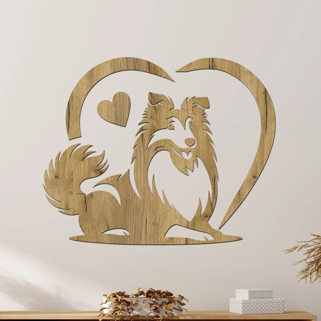 dřevo života Dřevěný obraz Sheltie v srdci Zvolte rozměr (cm): 40x32, Zvolte barvu dekoru: Dub Sonoma